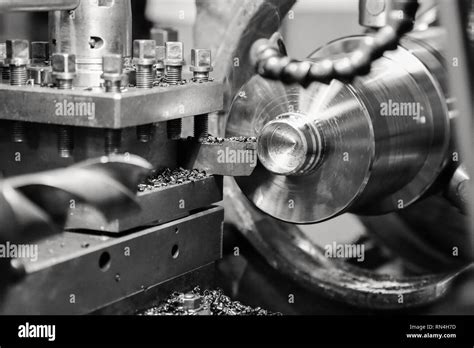 CNC Lathe Processes Metal Part Automated Production Stock Photo Alamy