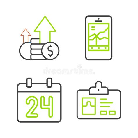 Set Line Identification Badge Calendar Mobile Stock Trading And Financial Growth And Coin Icon