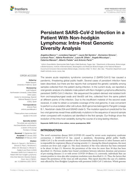 Pdf Persistent Sars Cov 2 Infection In A Patient With Non Hodgkin Lymphoma Intra Host Genomic