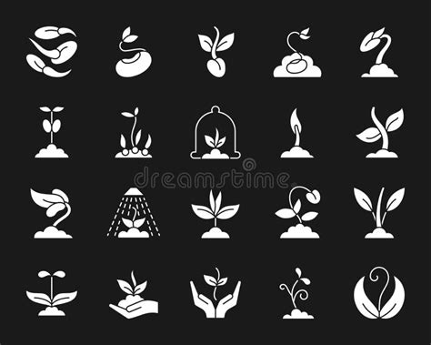 Organic Sprout White Silhouette Icons Vector Set Stock Vector