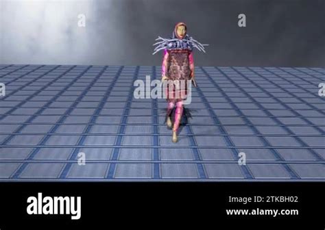 Funny 3d Simulation Of A Fashion Show Where Model Wears Some Dress That