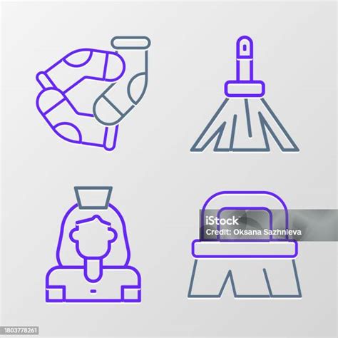 청소용 라인 브러시 청소부 서비스 손잡이 빗자루 및 양말 아이콘을 설정합니다 벡터 가사 집안일에 대한 스톡 벡터 아트 및 기타 이미지 가사 집안일 가정 생활 깨끗한