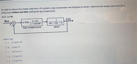 Solved In Order To Reduce The Steady State Error Of A Chegg