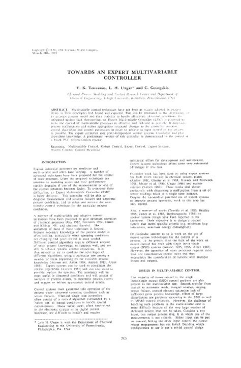 Pdf Towards An Expert Multivariable Controller
