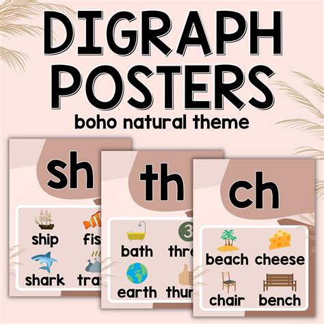 Digraph Flashcards Digraph Posters Boho Digraph Signs Common Digraph