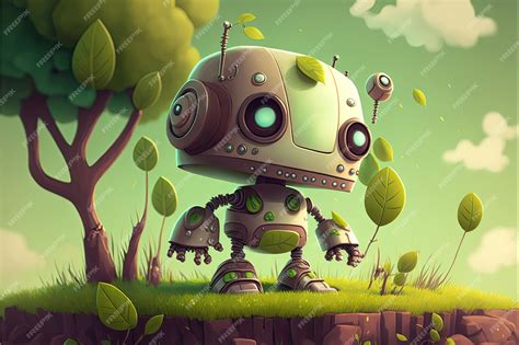 Premium Ai Image A Robot In A Field With Green Leaves
