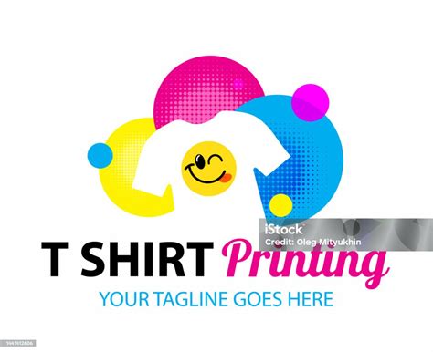 티셔츠 인쇄의 재미 있는 벡터 로고 템플릿입니다 타이포그래피 인쇄 기업 아이덴티티 워크샵 브랜딩 공장 세리 그래피 흰색 배경에 격리 된 실크 스크린 실크 스크린에 대한 스톡