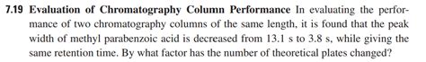solved 1 19 evaluation of chromatography column performance