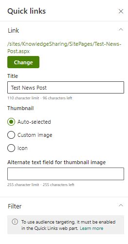 quick links web part in sharepoint online