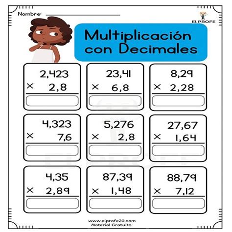 Ejercicios De Multiplicaciones Con Decimales Multiplicación De