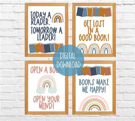 Boho Rainbow Library Signs Classroom Library Quotes Today A Reader