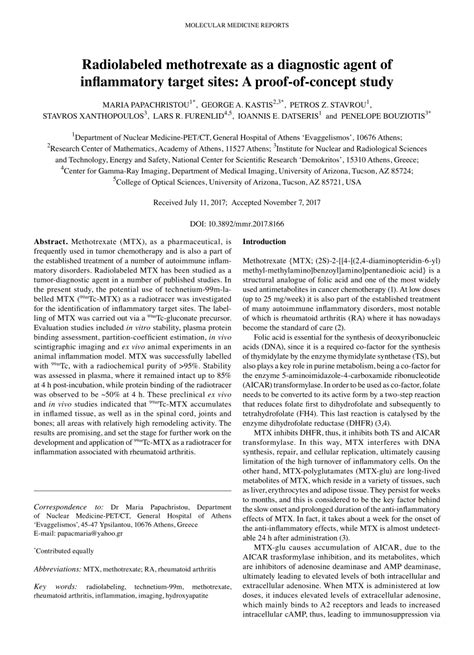 Pdf Radiolabeled Methotrexate As A Diagnostic Agent Of Inflammatory Target Sites A Proof Of