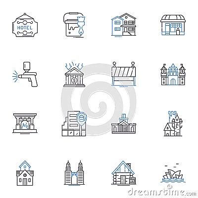 Infrastructure And Facilities Line Icons Collection Bridges Dams Highways Ports Airports