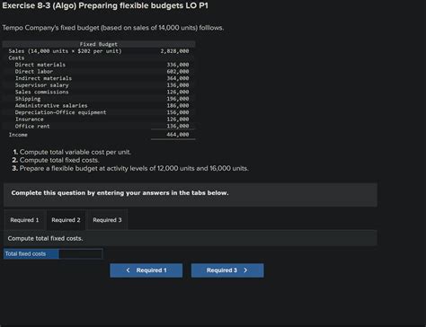 solved exercise 8 3 algo preparing flexible budgets lo p1