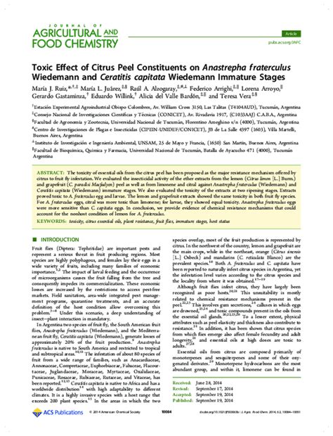 Pdf Toxic Effect Of Citrus Peel Constituents On Anastrepha Fraterculus Wiedemann And Ceratitis