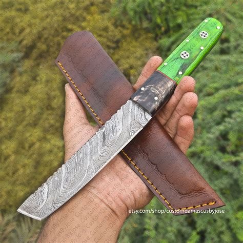 Handmade Japanese Style Tanto Knife With Sheath Damascus Etsy