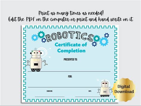 Robotics Certificate Of Completion And Robotics Certificate Of Recognition Printable Robotics
