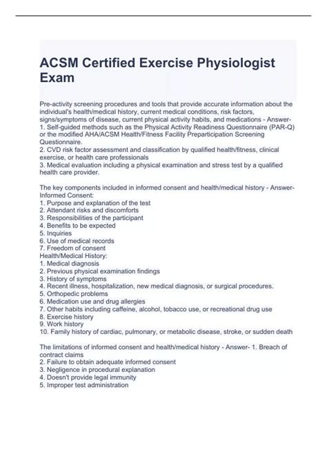 Acsm Certified Exercise Physiologist Exam Acsm Stuvia Us