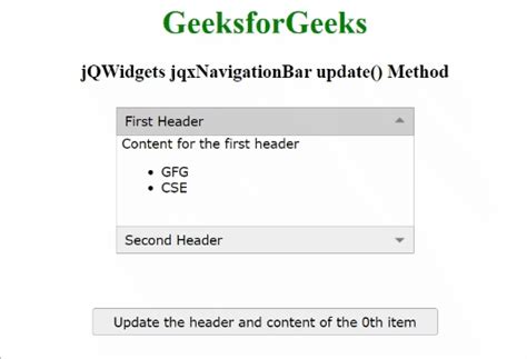 Jqwidgets Jqxnavigationbar Update Method Geeksforgeeks