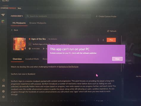 This App Cant Run On Your Pc Every Time I Try To Load A Minecraft