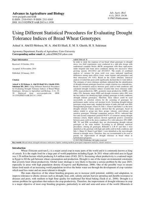 Pdf Advance In Agriculture And Biology Using Different Statistical Procedures For Evaluating