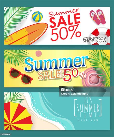 해변 액세서리 배경 여름 판매 할인 프로 모션에 대 한 3 템플릿 배너 팩 벡터 여름 판매 배경 배너에 대 한 포스터 전단지 마케팅 표지 홍보에 대 한 브로셔 브랜드 0명에