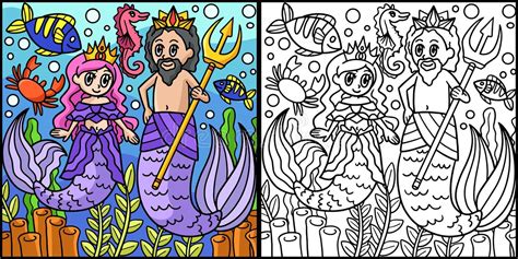 Merman King Coloring Page Stock Illustrations 12 Merman King Coloring