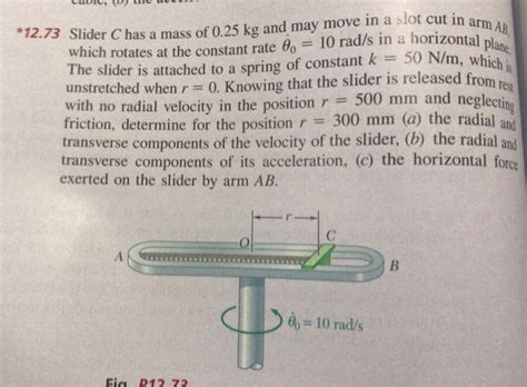 solved 12 73 slider c has a mass of 0 25 kg and may move in