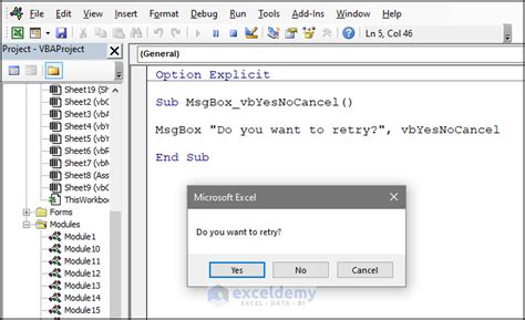 The Excel Vba Msgbox Function Msgbox Types Constants And Return Values