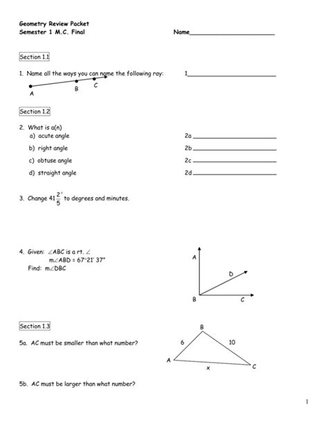 Geometry Review Packet Semester 1 Final Exam