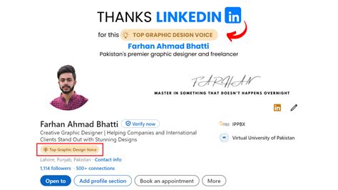 Linkedin Awarded Farhan Ahmad Bhatti With Top Graphic Design Batch