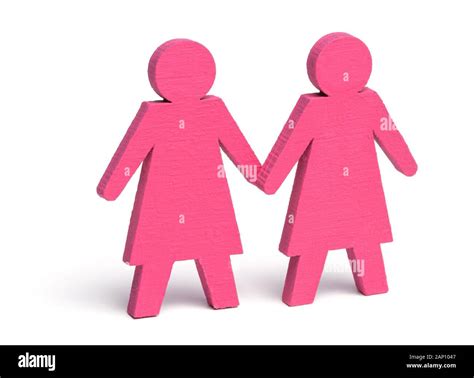 Two Lesbian Girls Holding Hands Isolated On A White Background Stock