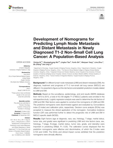 Pdf Development Of Nomograms For Predicting Lymph Node Metastasis And
