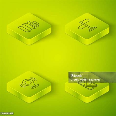 등각 투영 선 도로 교통 표지판 지도 핀 지도 탐색 및 위치 마커 아이콘으로 접히기를 설정합니다 벡터 3차원 형태에 대한 스톡 벡터 아트 및 기타 이미지 Istock