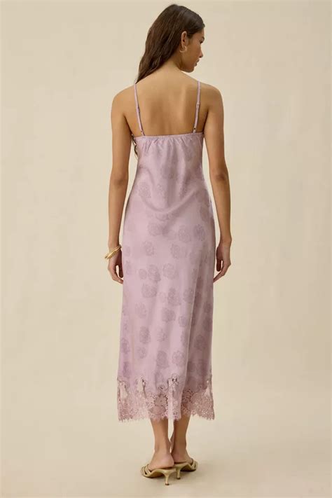 Kiss The Sky Willa Jacquard Satin Lace Trim Slip Maxi Dress Urban