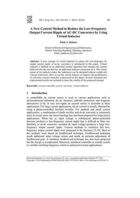 Pdf A New Control Method To Reduce The Low Frequency Output Current Ripple Of Ac Dc Converters