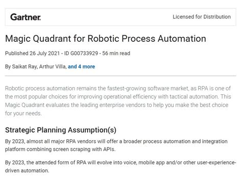 Gartner Magic Quadrant Rpa Robotic Process Automation 2021 Project Consult