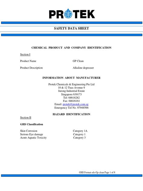 Ghs Format Sds Gp Clean Download Free Pdf Water Personal