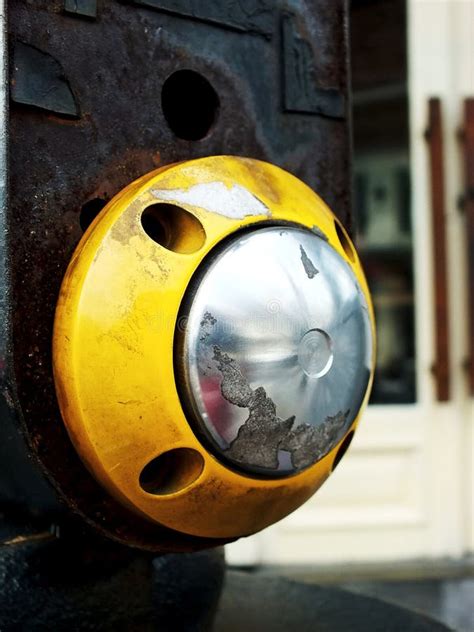 Pedestrian Safety Button In Yellow Color The Button Is Unperfect