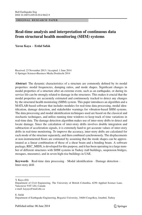 Pdf Real Time Analysis And Interpretation Of Continuous Data From Structural Health Monitoring