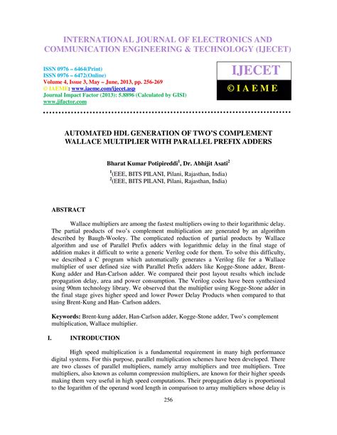 Automated Hdl Generation Of Twos Complement Wallace Multiplier With