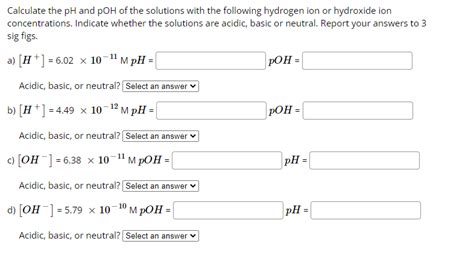 Solved Calculate The PH And POH Of The Solutions With The Chegg Com