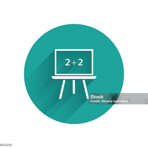 긴 그림자로 격리 된 흰색 칠판 아이콘입니다 학교 칠판 간판입니다 녹색 원 버튼입니다 벡터 일러스트레이션 개념에 대한 스톡 벡터 아트 및 기타 이미지 Istock