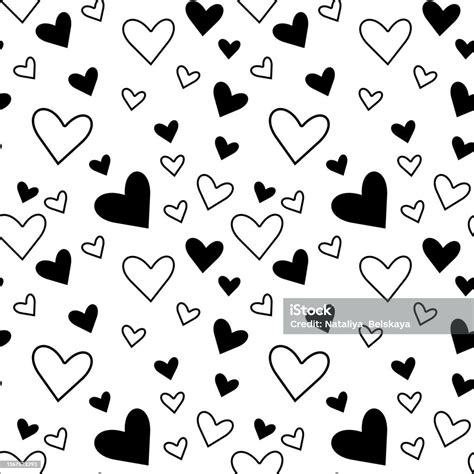 하트 의 형태로 검은 색과 흰색 원활한 끝없는 패턴 벡터 반복 텍스처 가리기에 대한 스톡 벡터 아트 및 기타 이미지 가리기 검은색 단순함 Istock
