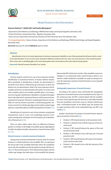 PDF Mental Foramen In Sex Determination