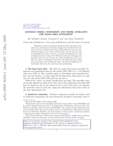 Pdf Bayesian Model Comparison And Model Averaging For Small Area Estimation