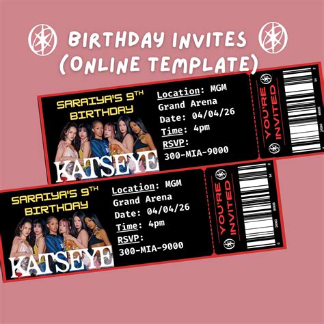 Katseye Tour Tickets Invites Birthday Party Invitation Template