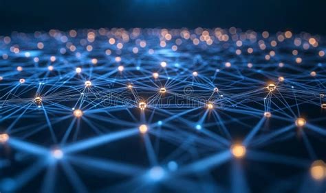 Digital Network Connections With Glowing Points In Futuristic Blue Grid Pattern Stock Image