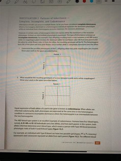 Solved 1 Investigation 2 Patterns Of Inheritance