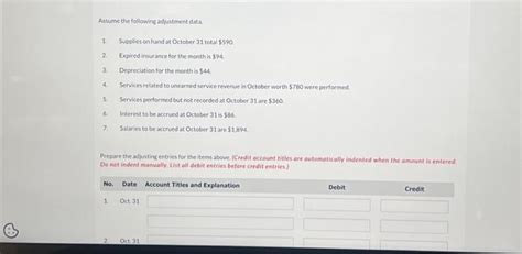Solved Assume The Following Adjustment Data Supplies On